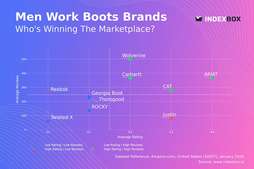 Men's Work Boots Market: Star Brands Like ARIAT & CAT Dominate with High Ratings and Reviews