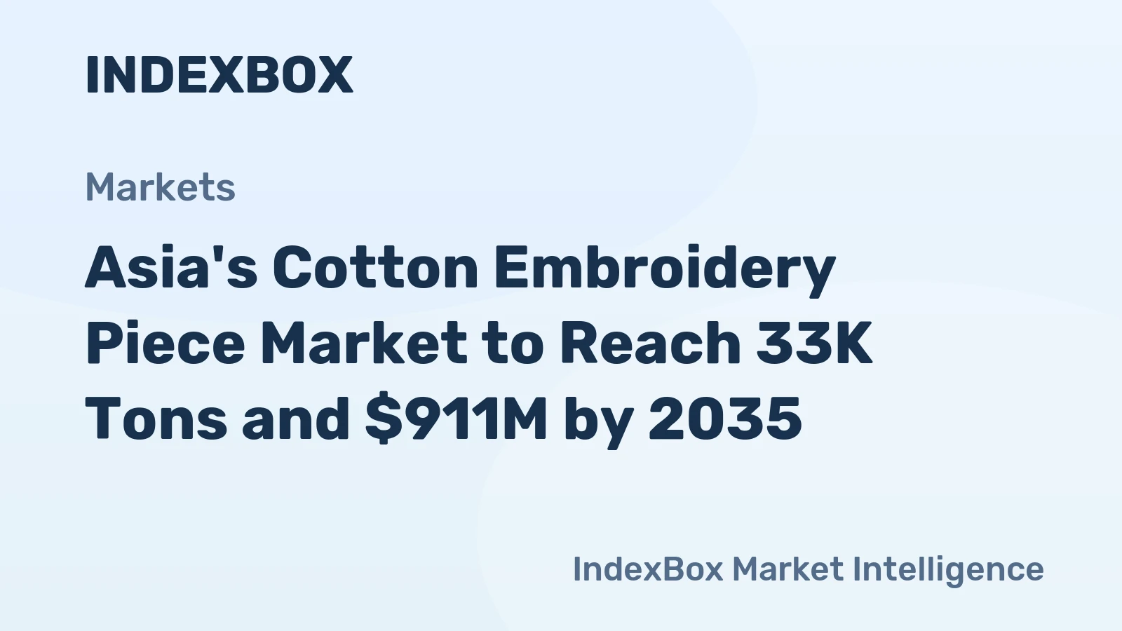 Asia's Cotton Embroidery Piece Market to Reach 33K Tons and $911M by 2035