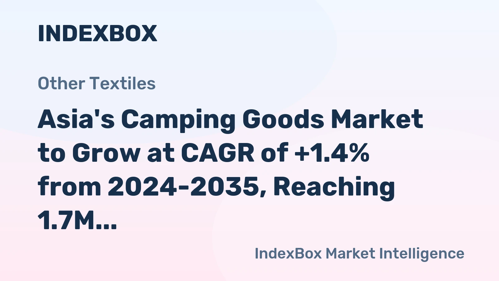Asia's Camping Goods Market to Grow at CAGR of +1.4% from 2024-2035, Reaching 1.7M Tons