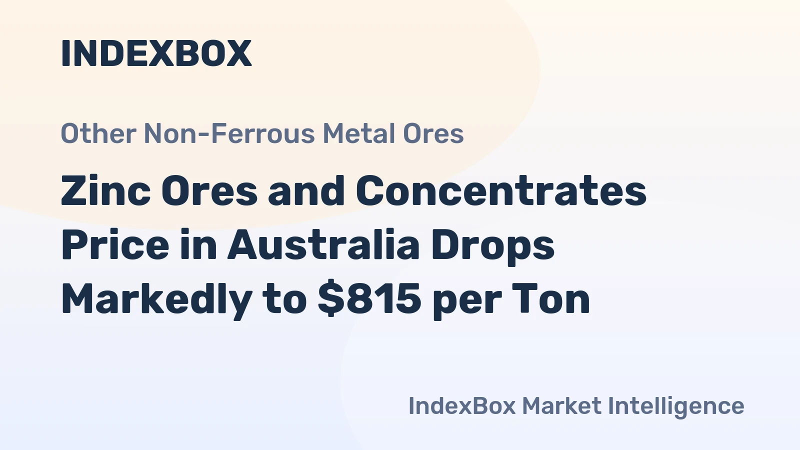 Zinc Ores and Concentrates Price in Australia Drops Markedly to $815 per Ton