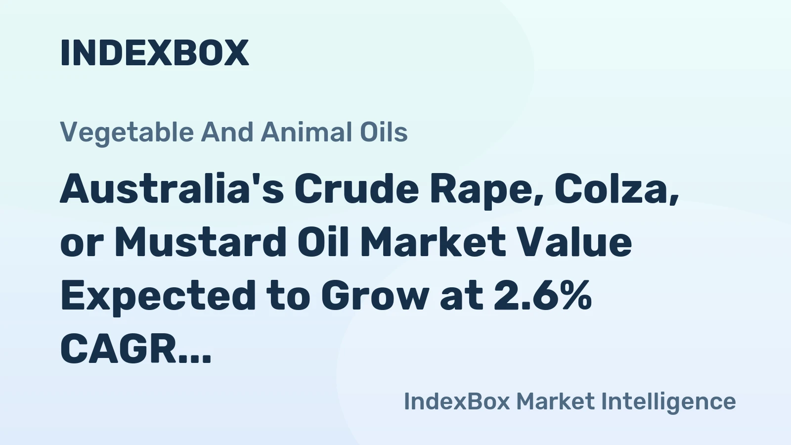 Australia's Crude Rape, Colza, or Mustard Oil Market Value Expected to Grow at 2.6% CAGR Over Next Decade