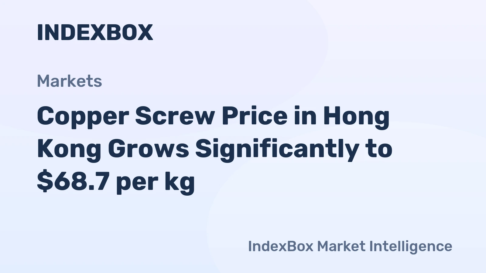 Copper Screw Price in Hong Kong Grows Significantly to $68.7 per kg