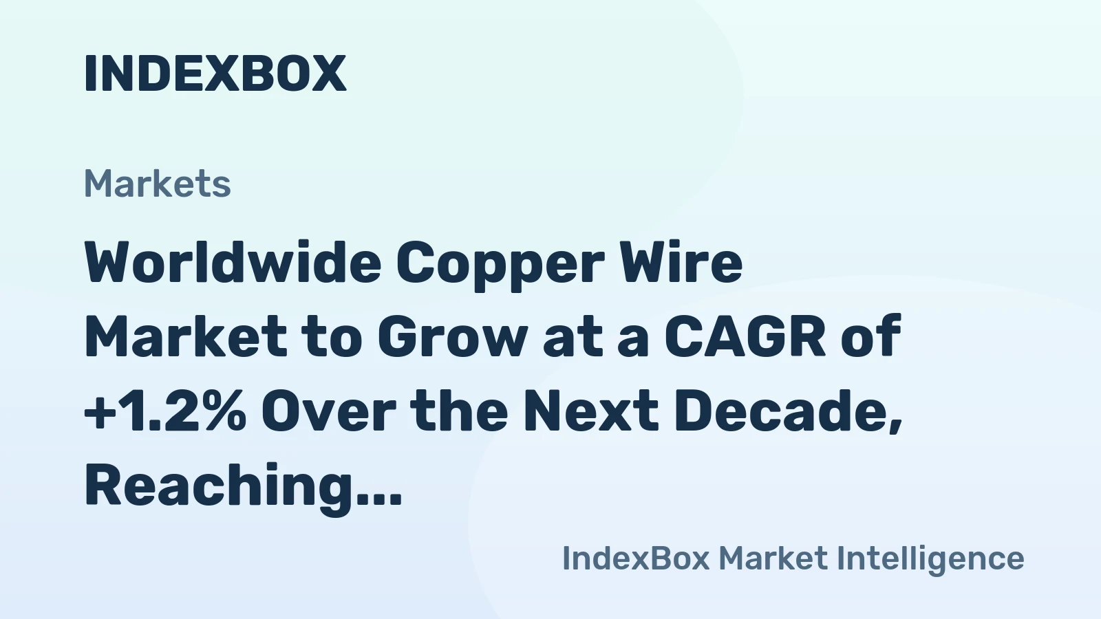 Worldwide Copper Wire Market to Grow at a CAGR of +1.2% Over the Next Decade, Reaching $232.6B by 2035