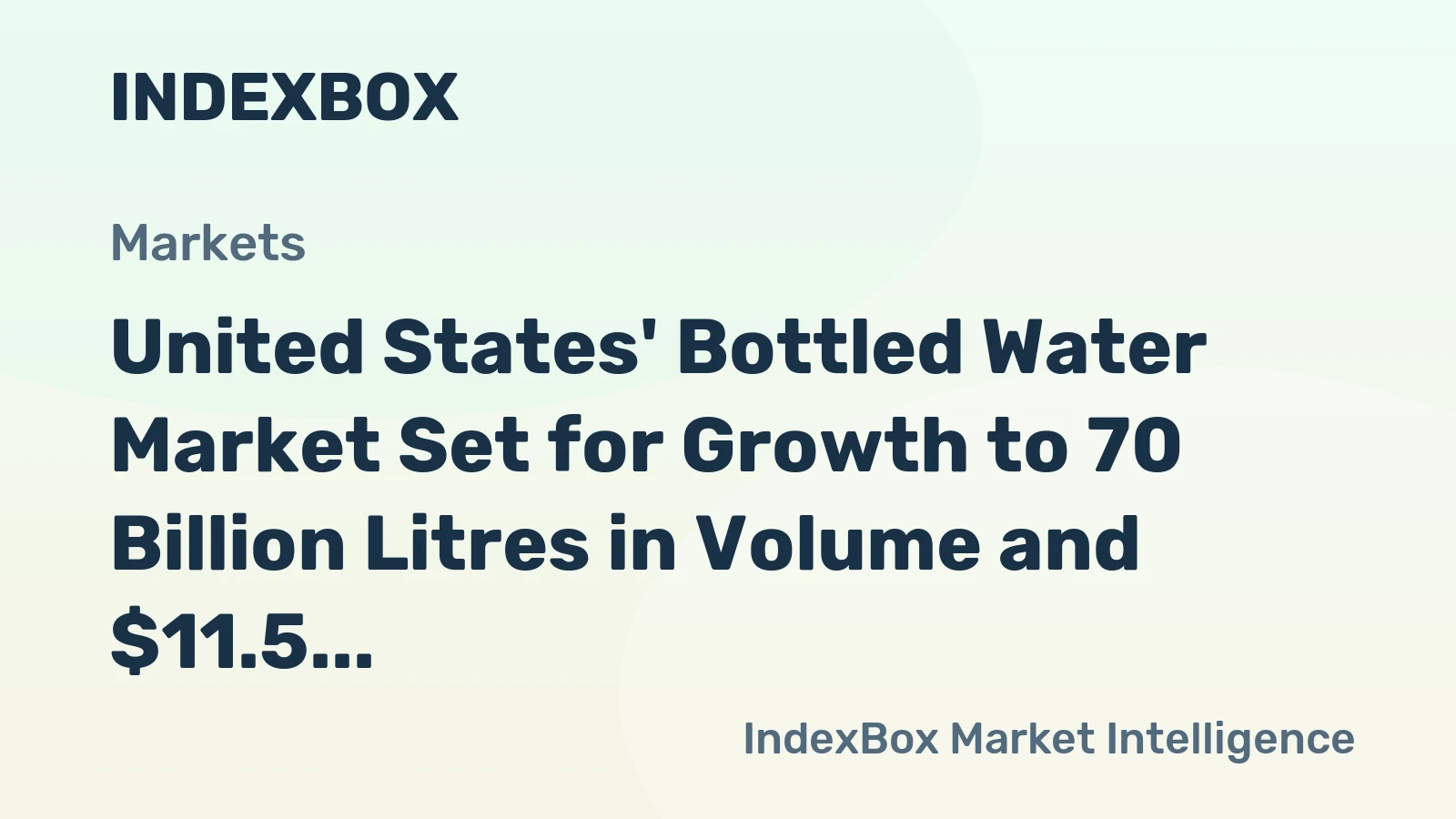 United States' Bottled Water Market Set for Growth to 70 Billion Litres in Volume and $11.5 Billion in Value