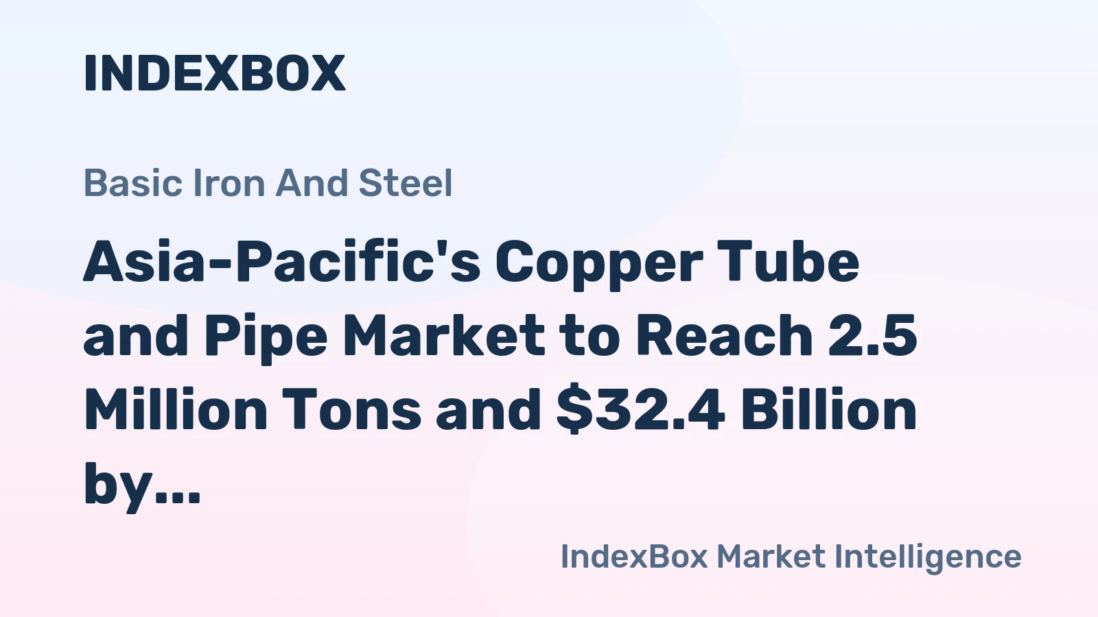 Asia-Pacific's Copper Tube and Pipe Market to Reach 2.5 Million Tons and $32.4 Billion by 2035