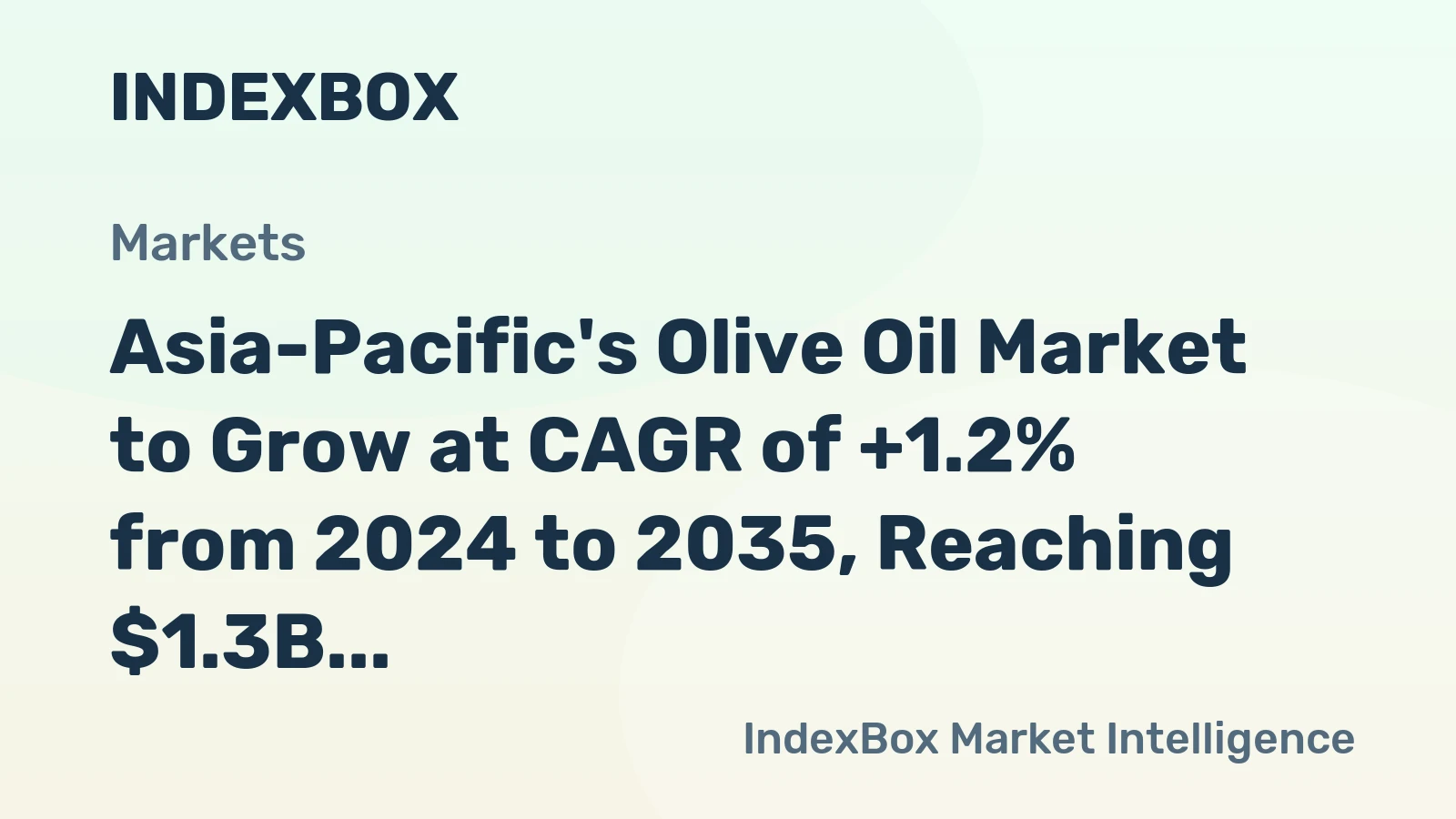 Asia-Pacific's Olive Oil Market to Grow at CAGR of +1.2% from 2024 to 2035, Reaching $1.3B