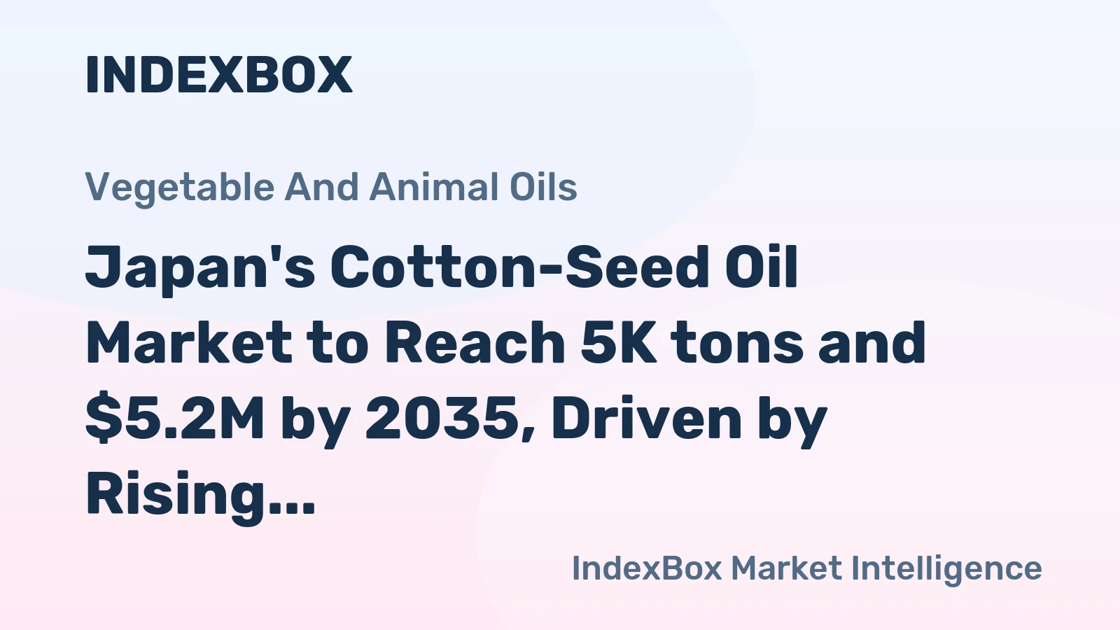 Japan's Cotton-Seed Oil Market to Reach 5K tons and $5.2M by 2035, Driven by Rising Demand