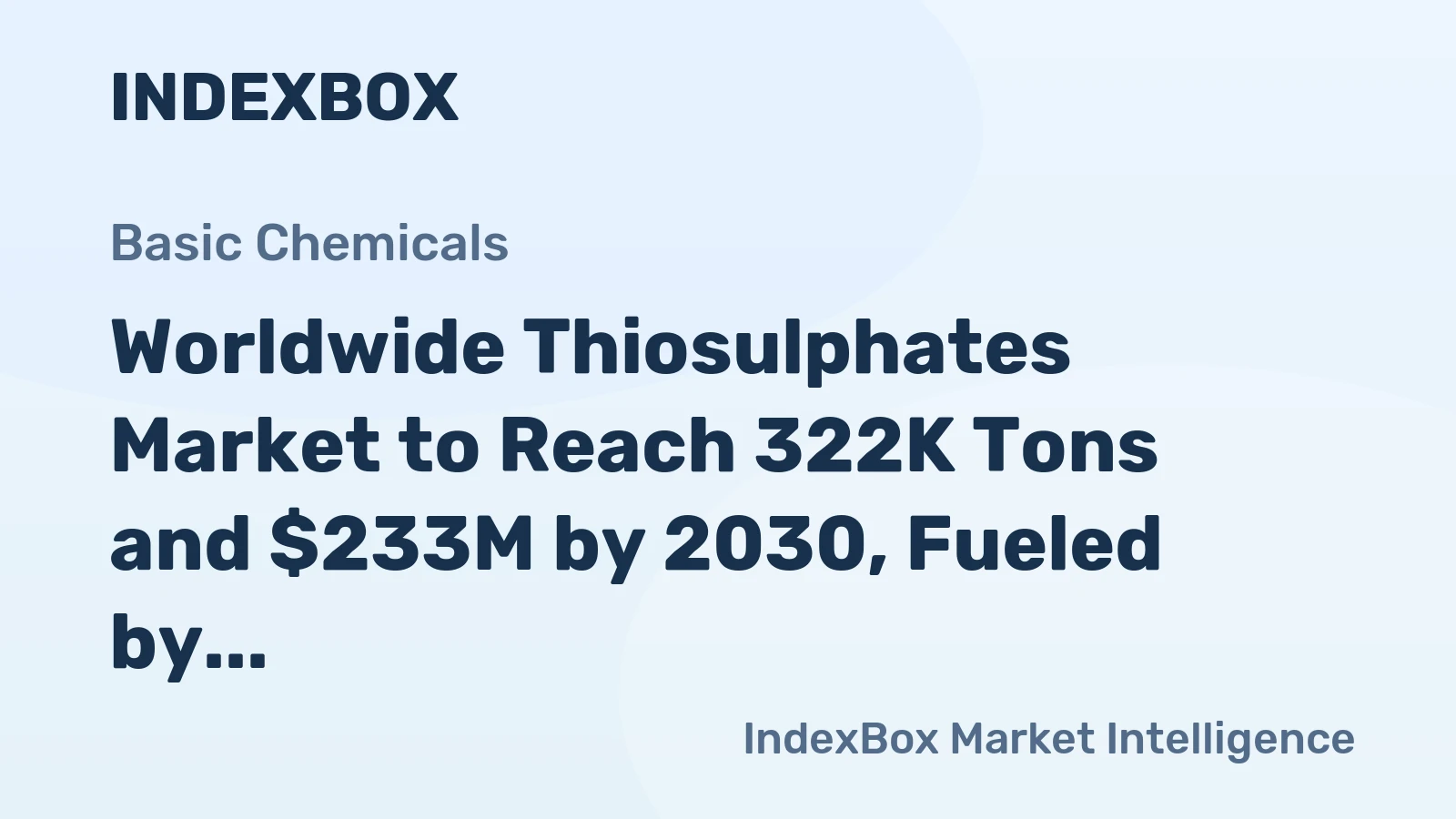Worldwide Thiosulphates Market to Reach 322K Tons and $233M by 2030, Fueled by Increasing Demand
