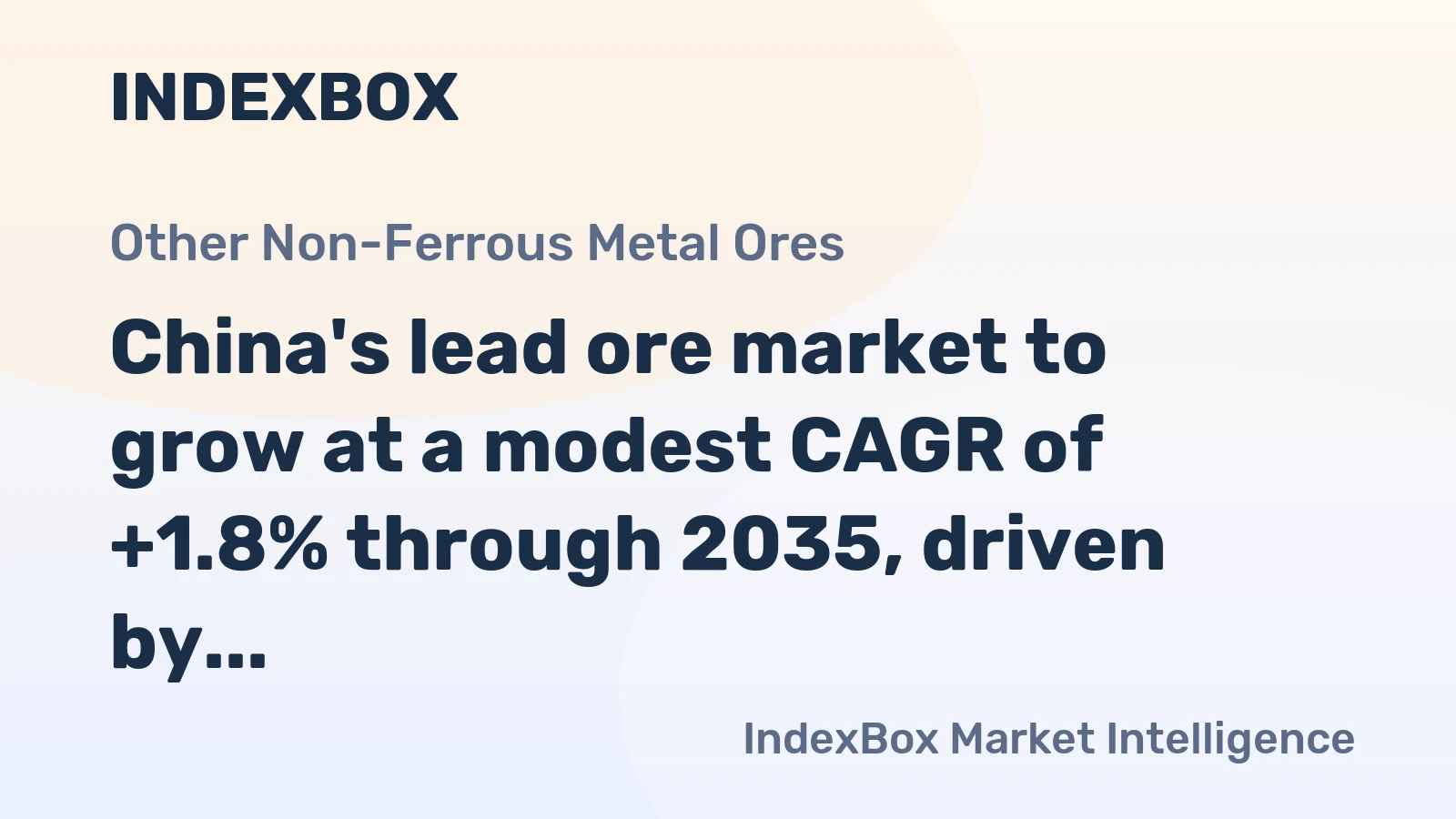China's lead ore market to grow at a modest CAGR of +1.8% through 2035, driven by rising demand, to reach $2.5B.