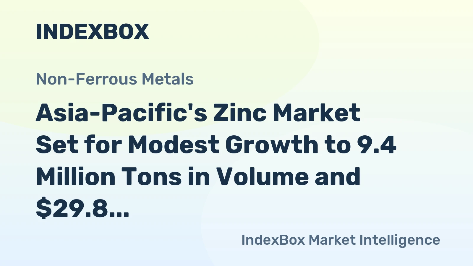 Asia-Pacific's Zinc Market Set for Modest Growth to 9.4 Million Tons in Volume and $29.8 Billion in Value