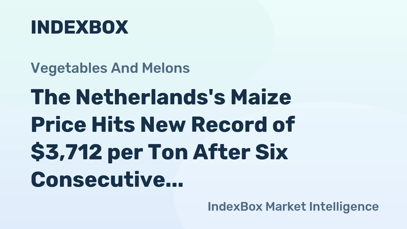 The Netherlands's Maize Price Hits New Record of $3,712 per Ton After Six Consecutive Months of Increase