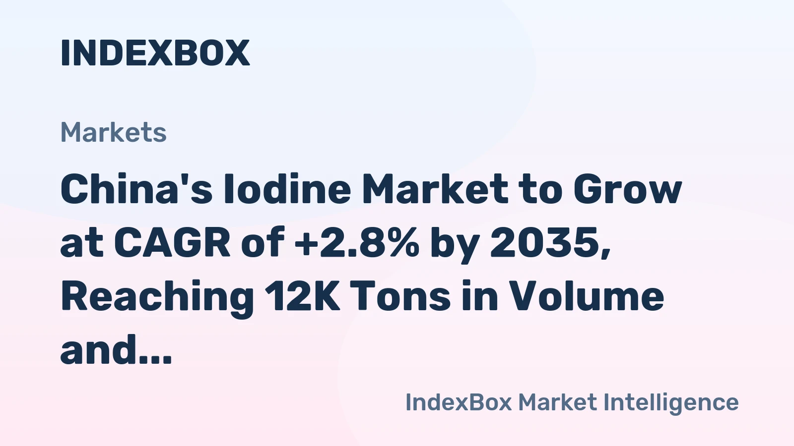 China's Iodine Market to Grow at CAGR of +2.8% by 2035, Reaching 12K Tons in Volume and $787M in Value