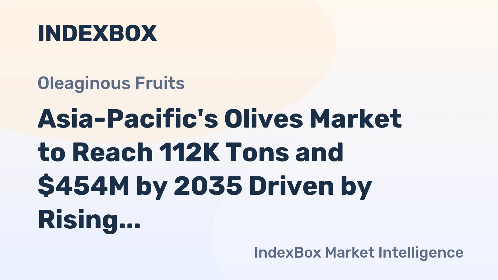 Asia-Pacific's Olives Market to Reach 112K Tons and $454M by 2035 Driven by Rising Demand in the Region