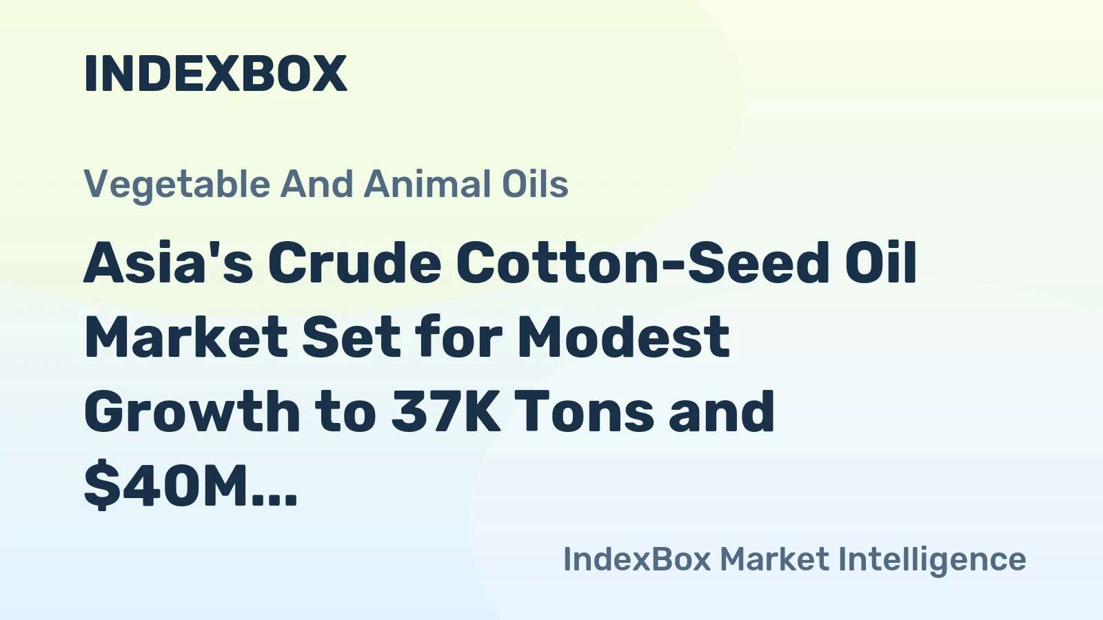 Asia's Crude Cotton-Seed Oil Market Set for Modest Growth to 37K Tons and $40M
