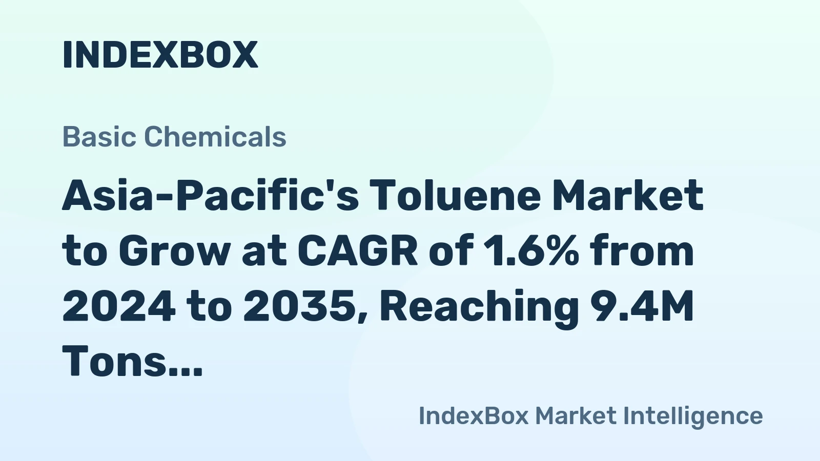 Asia-Pacific's Toluene Market to Grow at CAGR of 1.6% from 2024 to 2035, Reaching 9.4M Tons