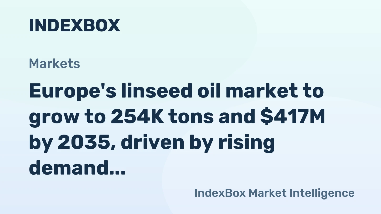 Europe's linseed oil market to grow to 254K tons and $417M by 2035, driven by rising demand.