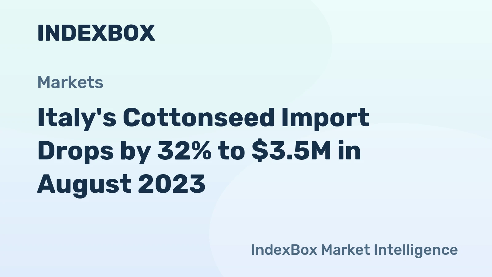 Italy's Cottonseed Import Drops by 32% to $3.5M in August 2023