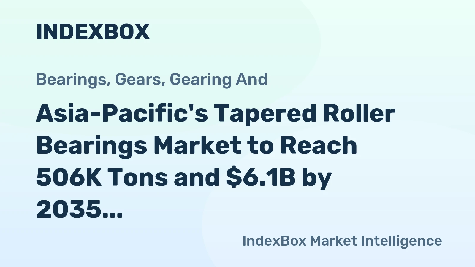 Asia-Pacific's Tapered Roller Bearings Market to Reach 506K Tons and $6.1B by 2035, Forecasted to Grow at +3.0% and +4.0% CAGR, respectively
