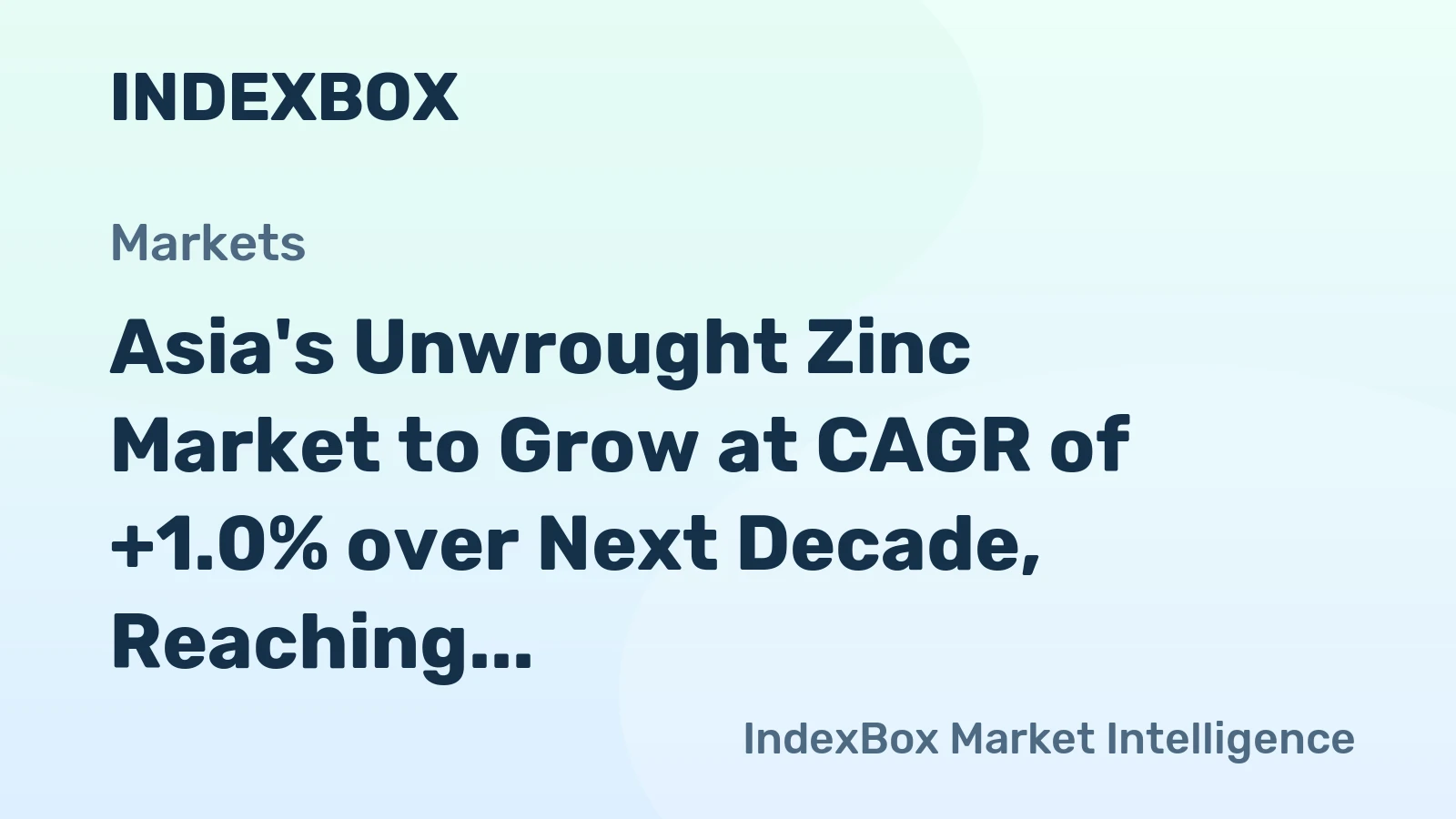 Asia's Unwrought Zinc Market to Grow at CAGR of +1.0% over Next Decade, Reaching 11M Tons by 2035