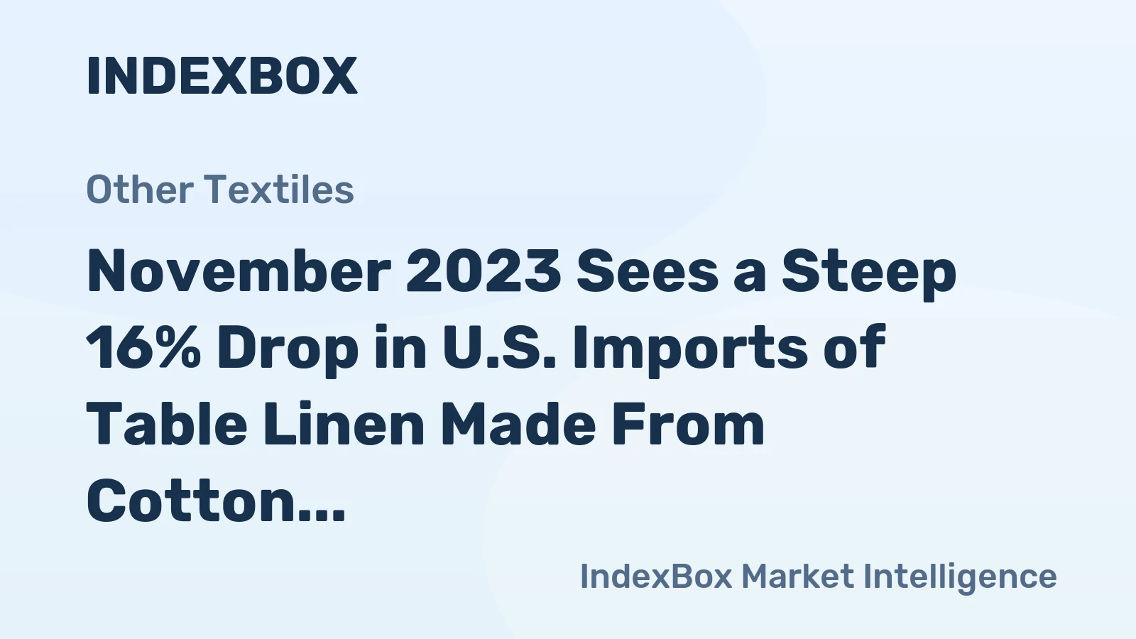November 2023 Sees a Steep 16% Drop in U.S. Imports of Table Linen Made From Cotton, Totaling $13M