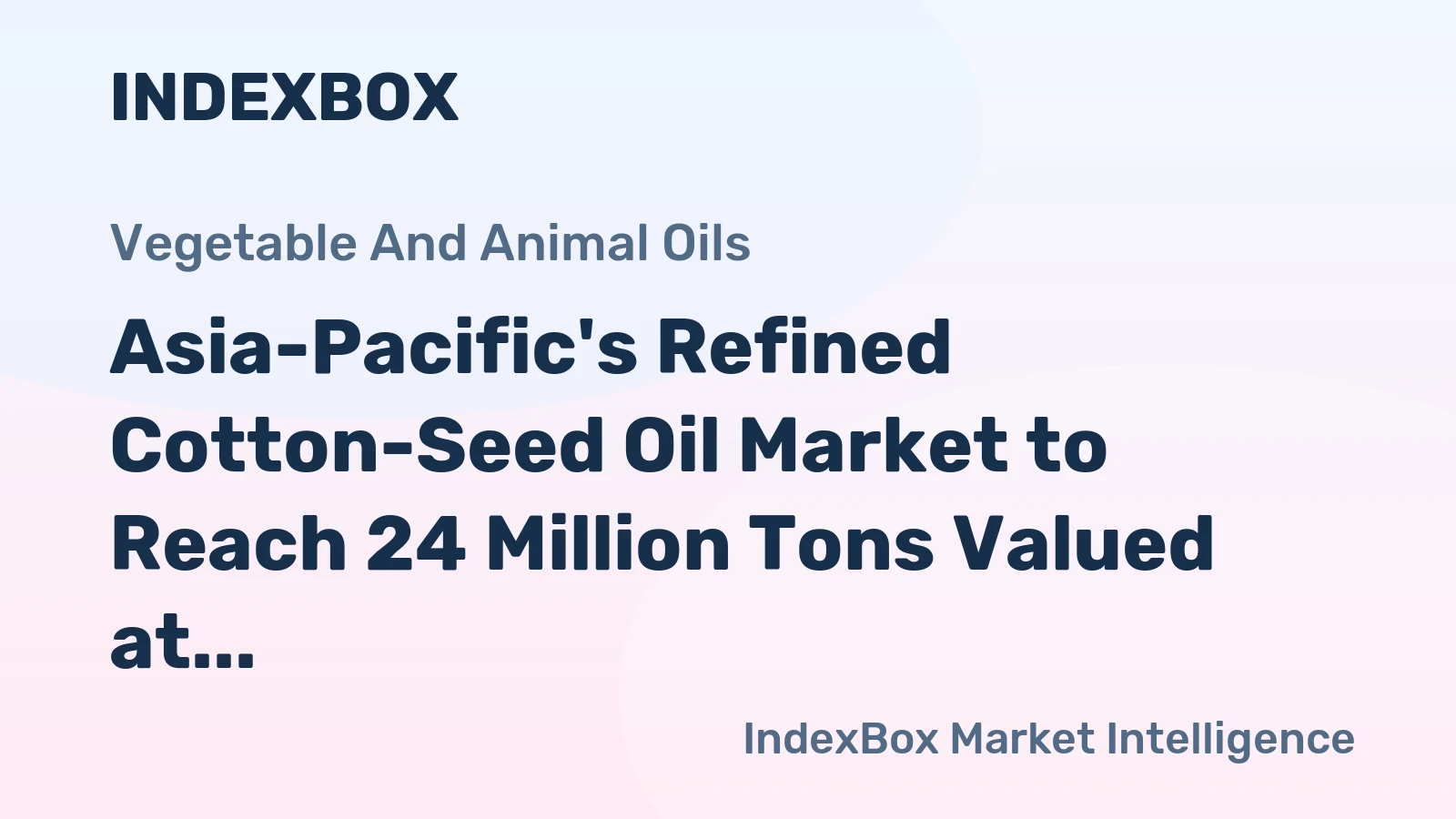 Asia-Pacific's Refined Cotton-Seed Oil Market to Reach 24 Million Tons Valued at $46 Billion by 2035