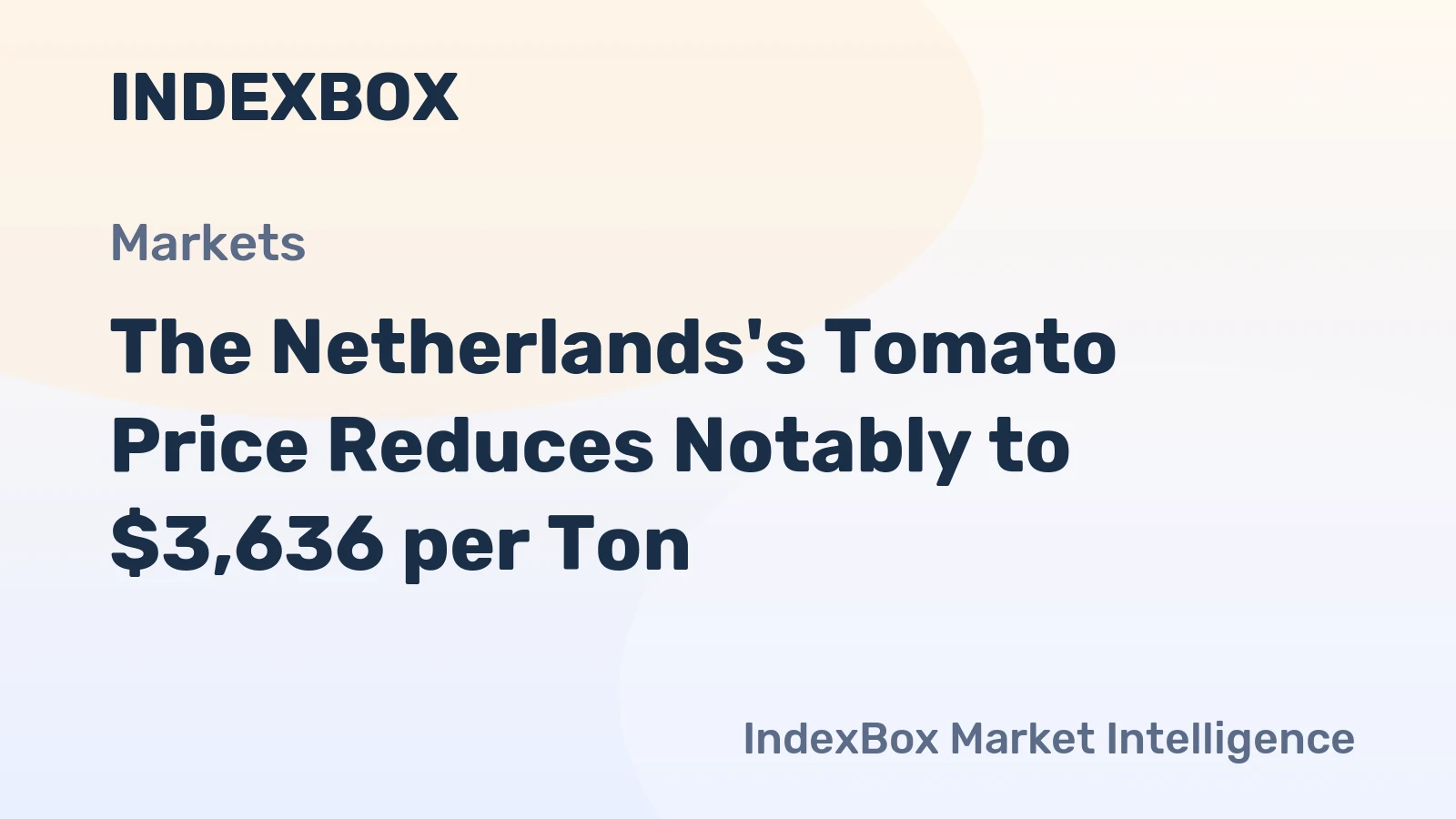 The Netherlands's Tomato Price Reduces Notably to $3,636 per Ton