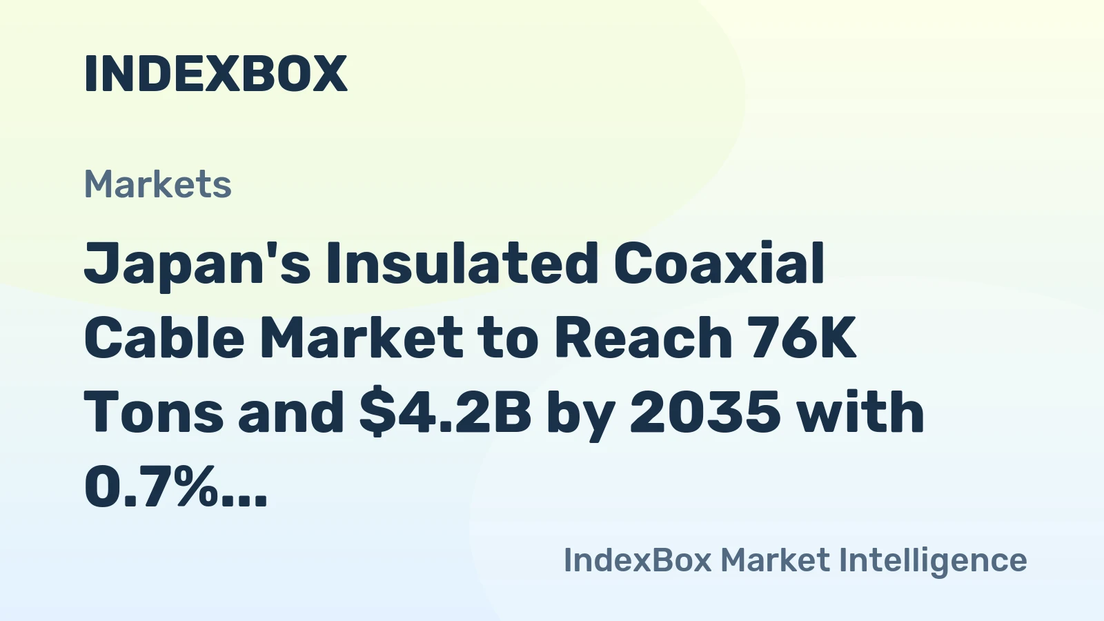 Japan's Insulated Coaxial Cable Market to Reach 76K Tons and $4.2B by 2035 with 0.7% and 2.3% CAGR Growth, Respectively