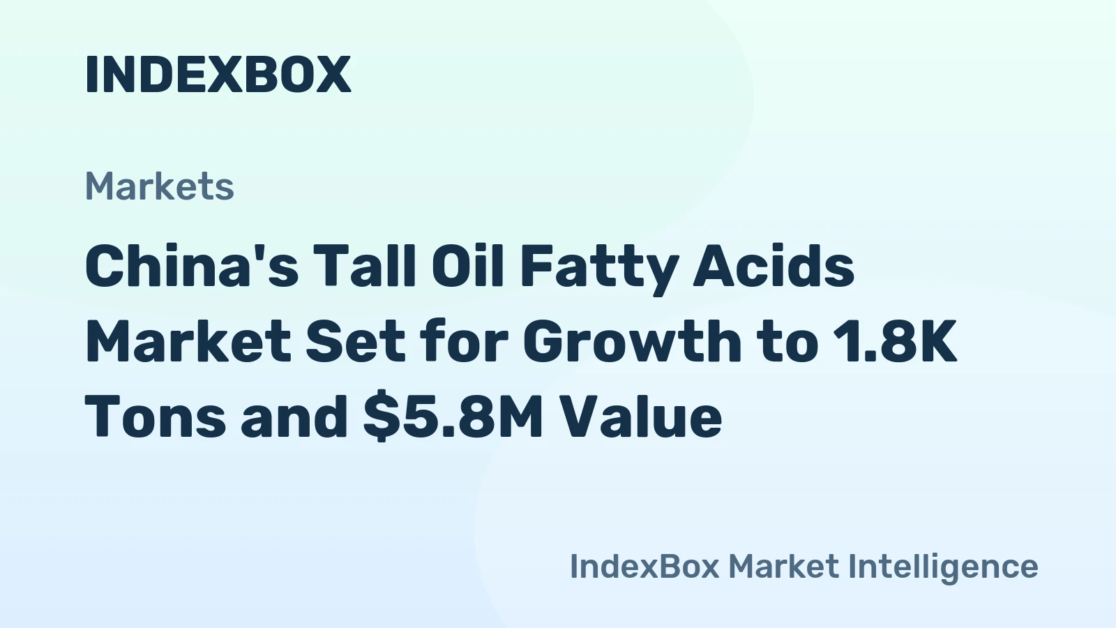 China's Tall Oil Fatty Acids Market Set for Growth to 1.8K Tons and $5.8M Value