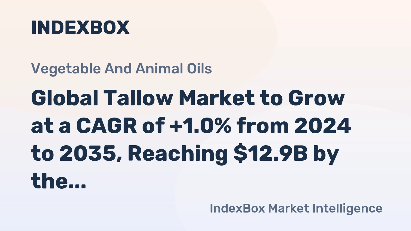 Global Tallow Market to Grow at a CAGR of +1.0% from 2024 to 2035, Reaching $12.9B by the End of 2035