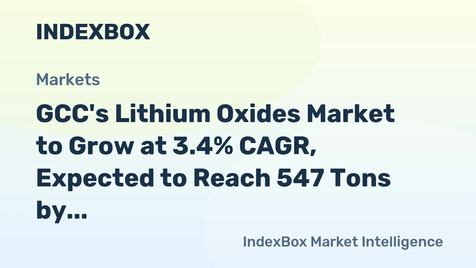 GCC's Lithium Oxides Market to Grow at 3.4% CAGR, Expected to Reach 547 Tons by 2035