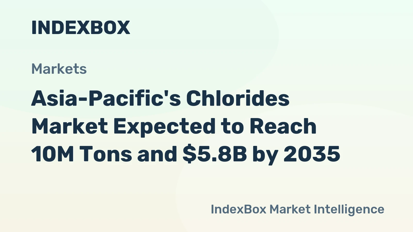 Asia-Pacific's Chlorides Market Expected to Reach 10M Tons and $5.8B by 2035