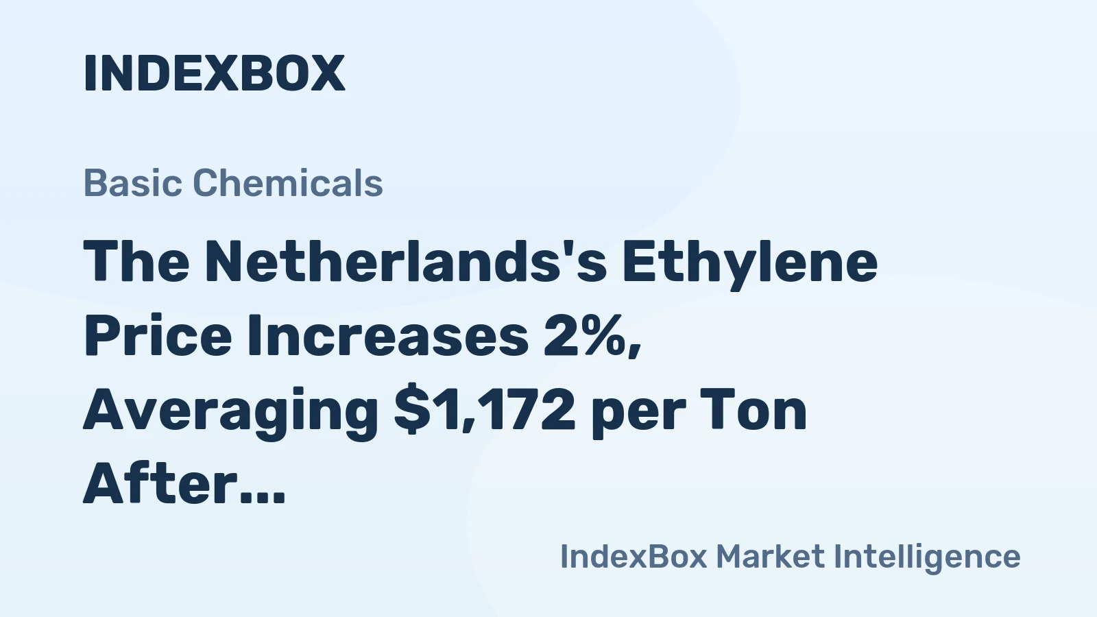 The Netherlands's Ethylene Price Increases 2%, Averaging $1,172 per Ton After Two Consecutive Months of Growth