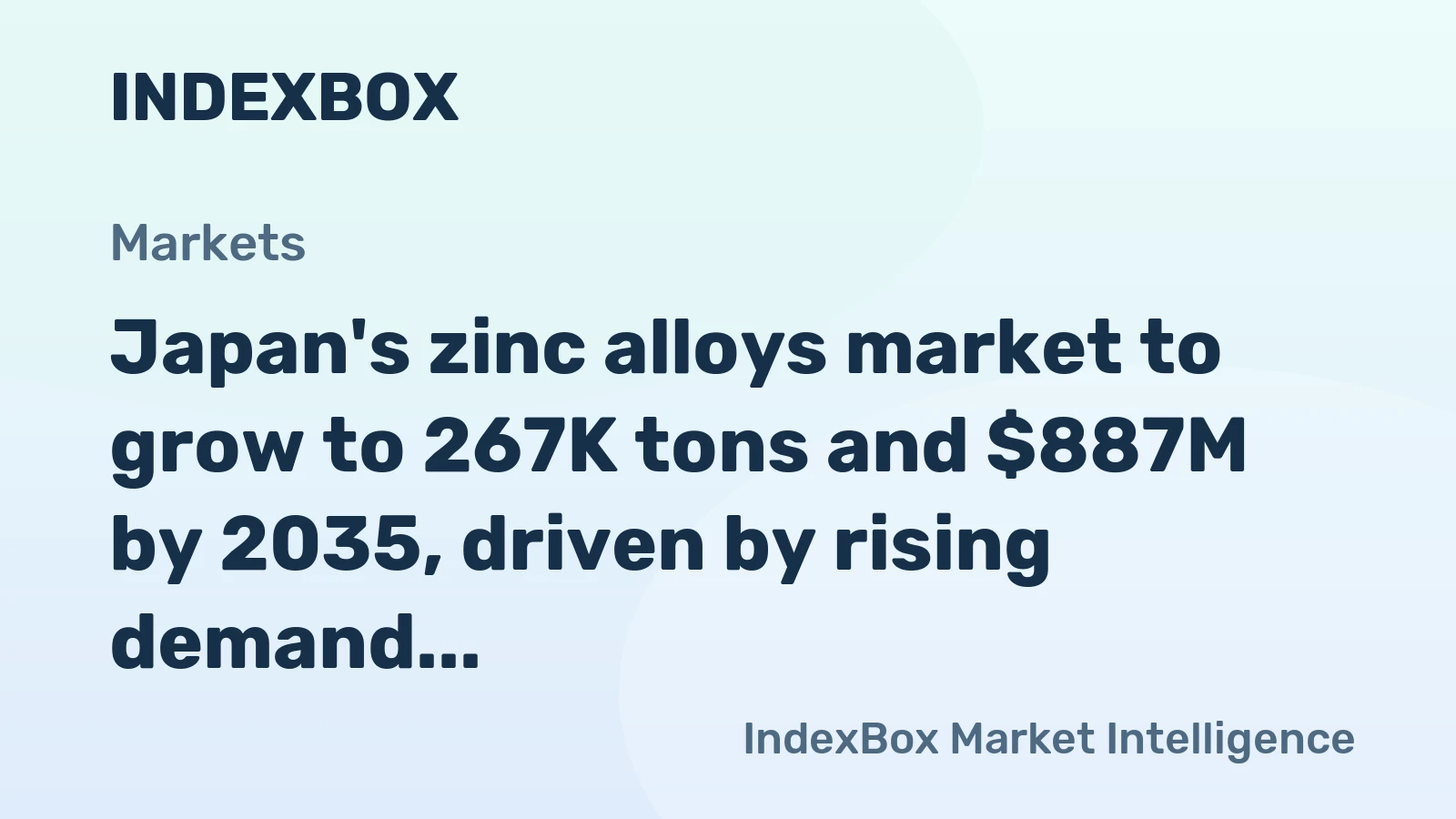 Japan's zinc alloys market to grow to 267K tons and $887M by 2035, driven by rising demand.