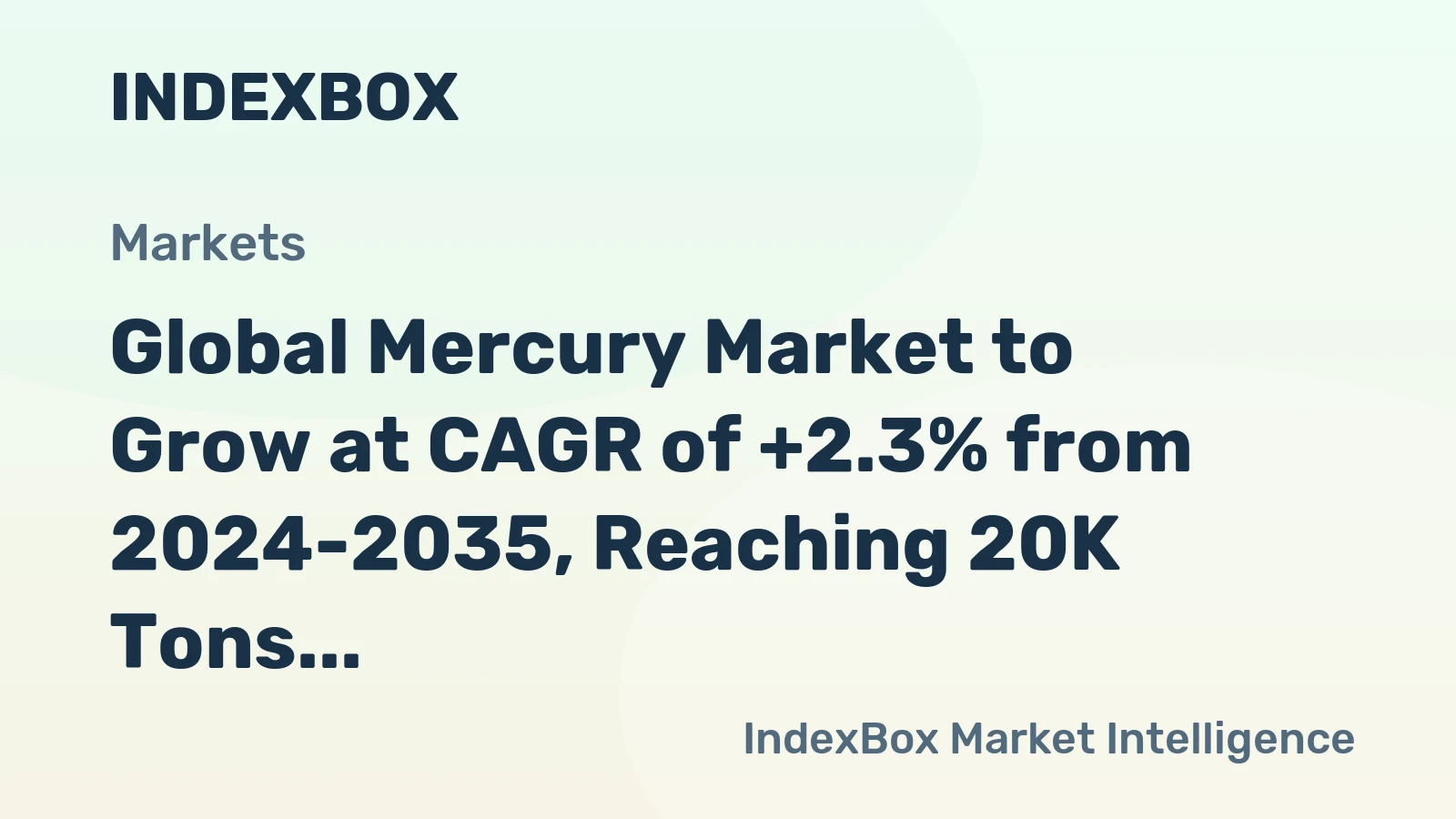 Global Mercury Market to Grow at CAGR of +2.3% from 2024-2035, Reaching 20K Tons
