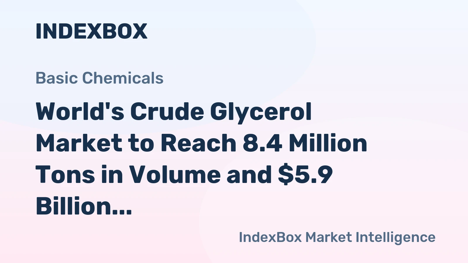 World's Crude Glycerol Market to Reach 8.4 Million Tons in Volume and $5.9 Billion in Value by 2035