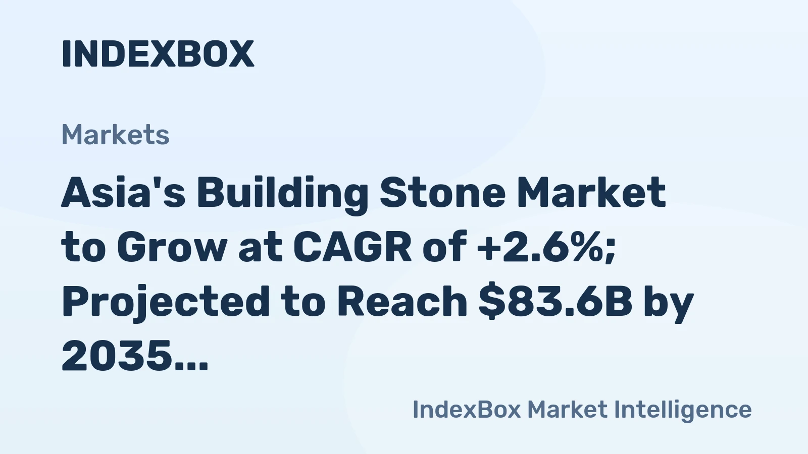 Asia's Building Stone Market to Grow at CAGR of +2.6%; Projected to Reach $83.6B by 2035