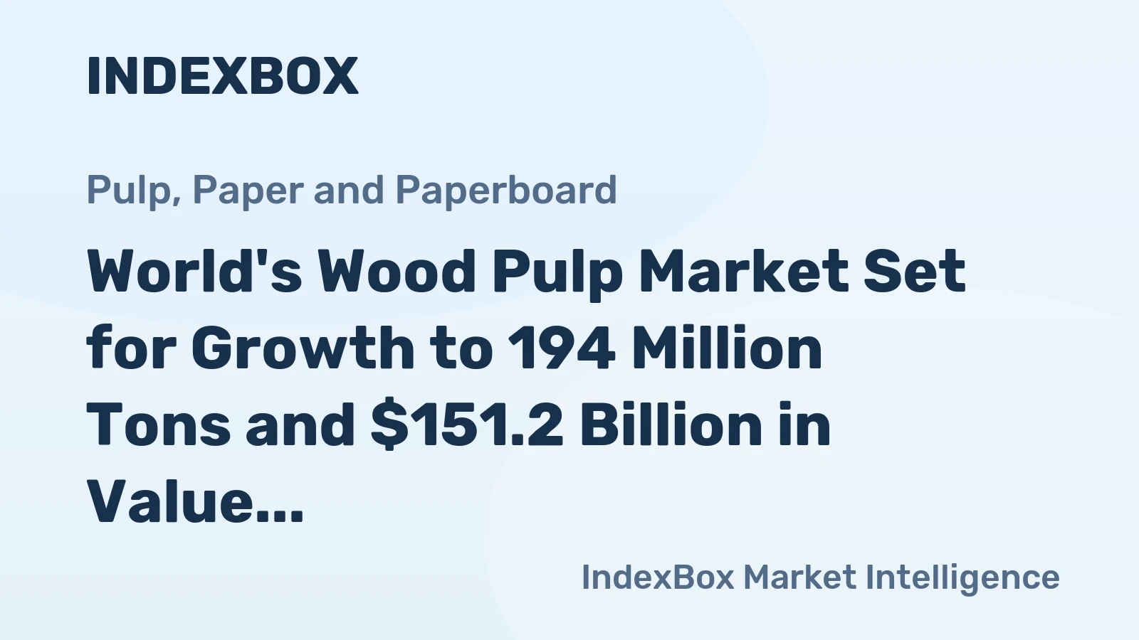 World's Wood Pulp Market Set for Growth to 194 Million Tons and $151.2 Billion in Value
