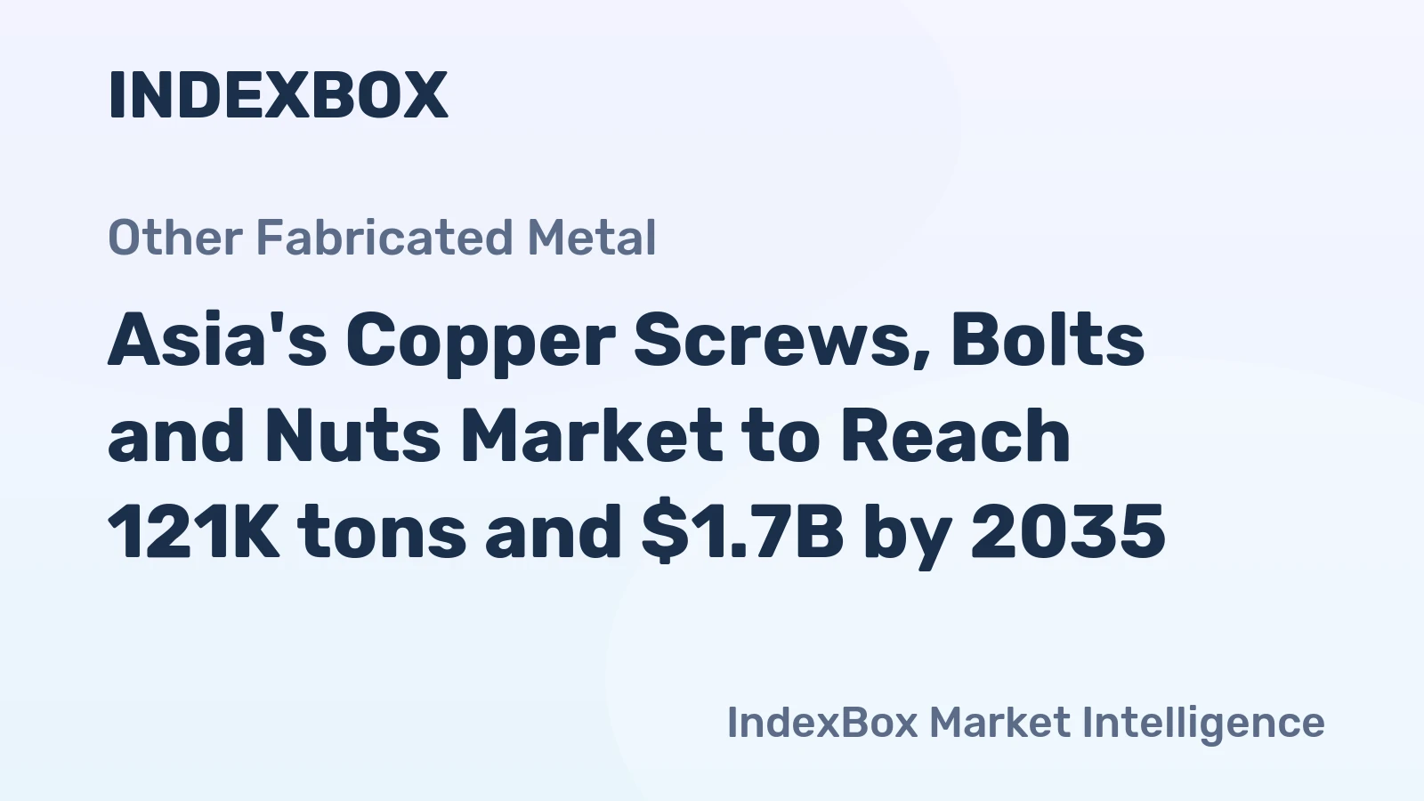 Asia's Copper Screws, Bolts and Nuts Market to Reach 121K tons and $1.7B by 2035