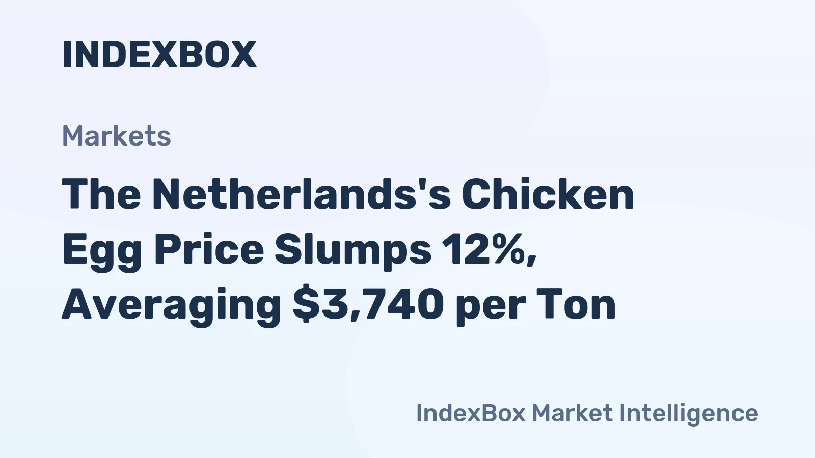 The Netherlands's Chicken Egg Price Slumps 12%, Averaging $3,740 per Ton