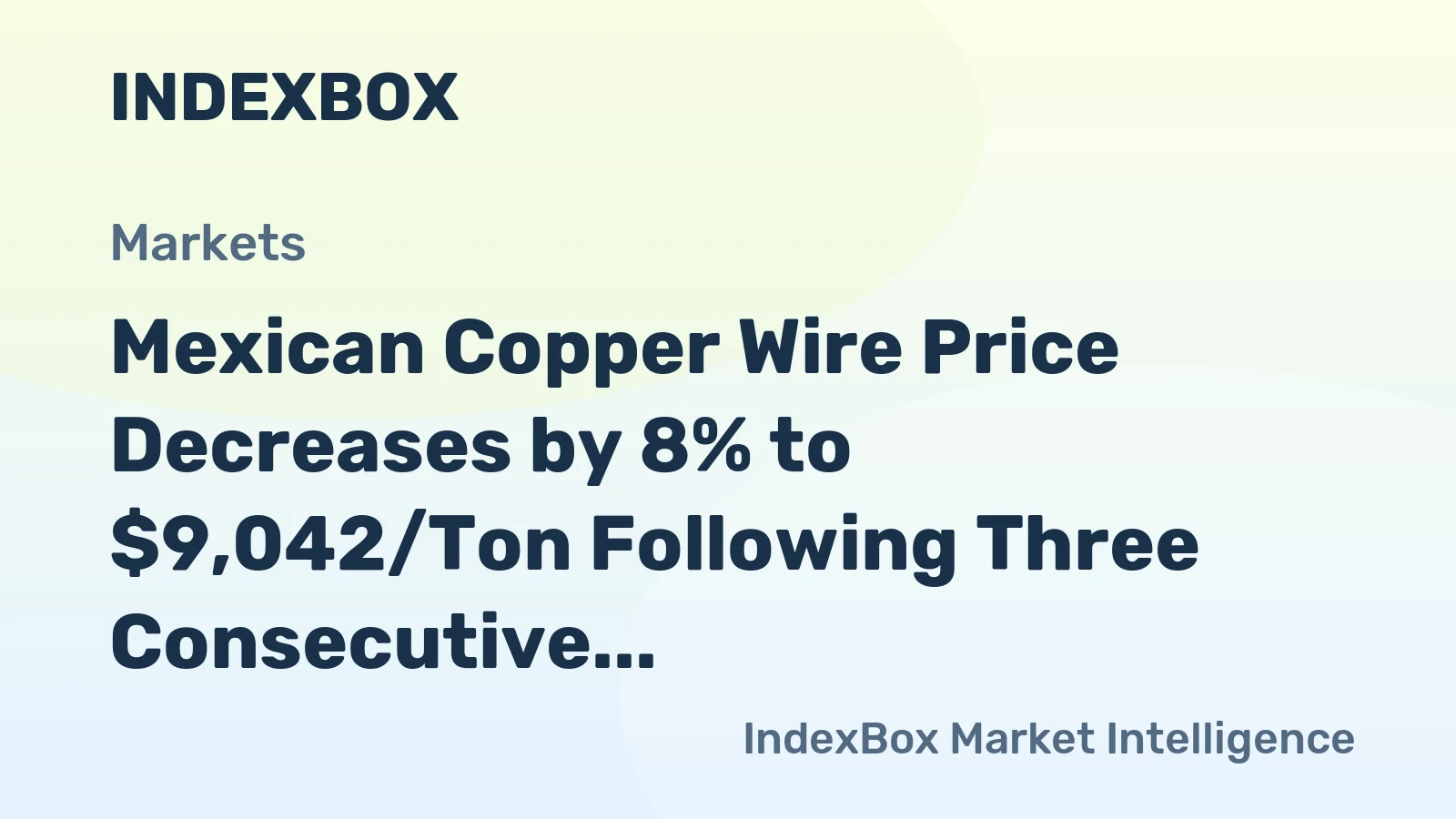 Mexican Copper Wire Price Decreases by 8% to $9,042/Ton Following Three Consecutive Months of Decline