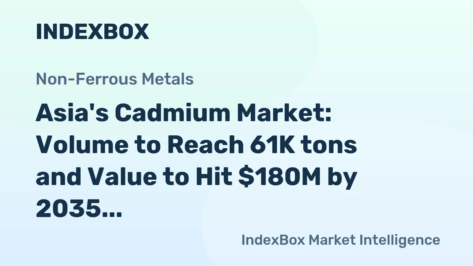 Asia's Cadmium Market: Volume to Reach 61K tons and Value to Hit $180M by 2035