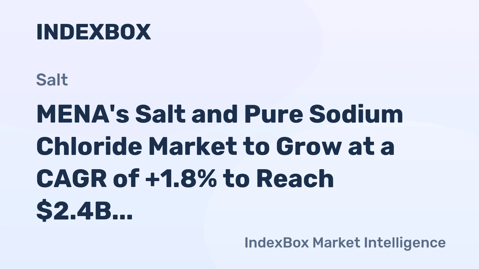 MENA's Salt and Pure Sodium Chloride Market to Grow at a CAGR of +1.8% to Reach $2.4B by 2035