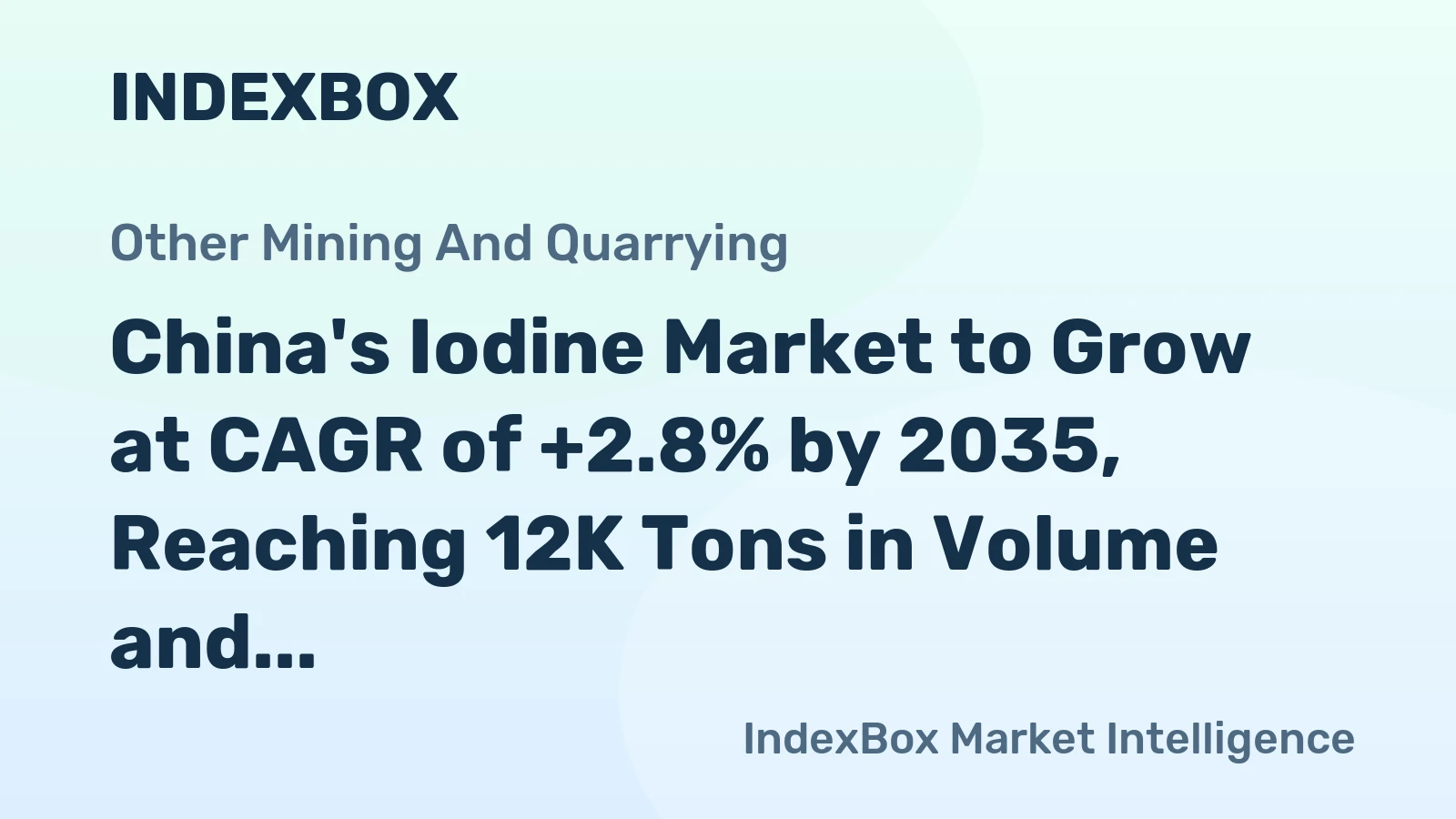 China's Iodine Market to Grow at CAGR of +2.8% by 2035, Reaching 12K Tons in Volume and $787M in Value