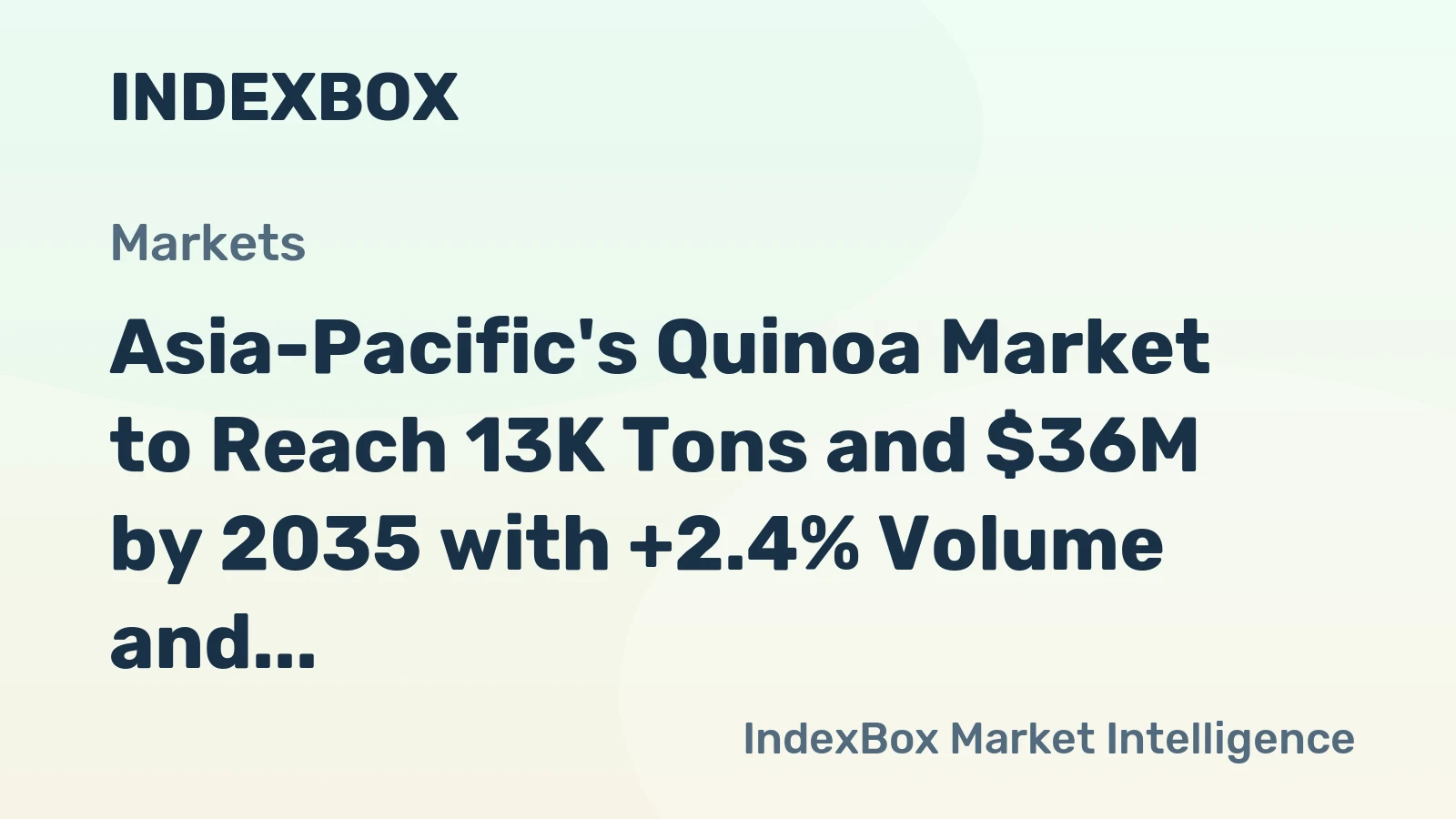 Asia-Pacific's Quinoa Market to Reach 13K Tons and $36M by 2035 with +2.4% Volume and +2.8% Value Growth