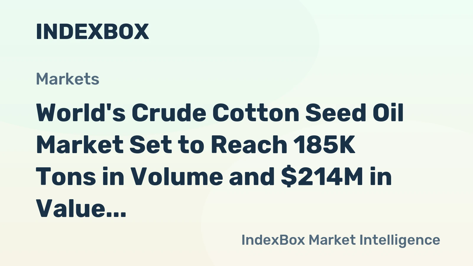 World's Crude Cotton Seed Oil Market Set to Reach 185K Tons in Volume and $214M in Value by 2035