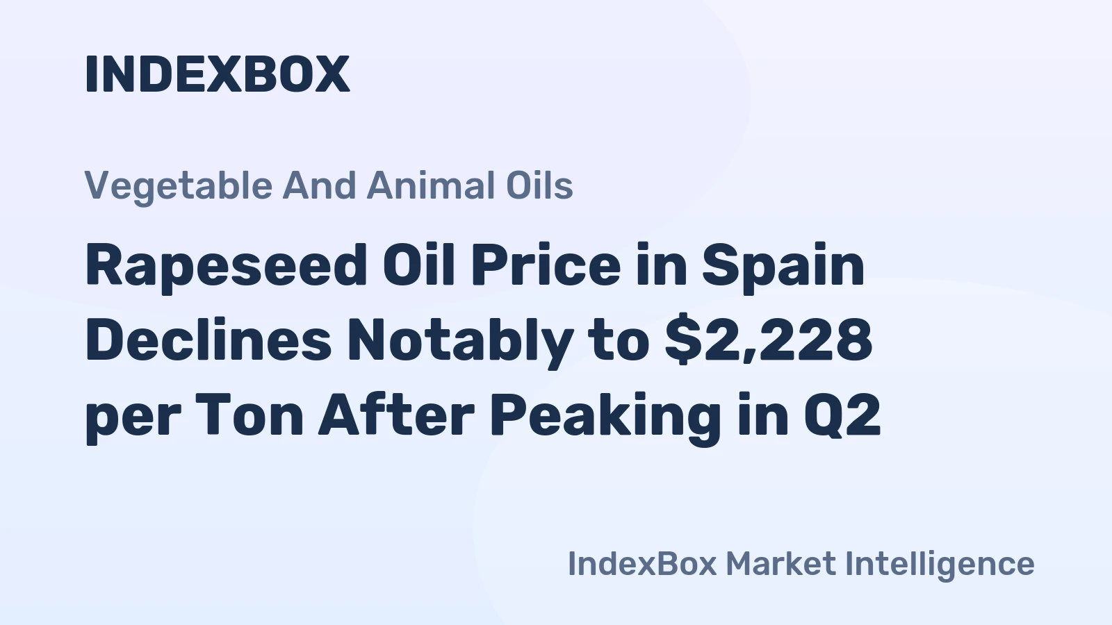 Rapeseed Oil Price in Spain Declines Notably to $2,228 per Ton After Peaking in Q2