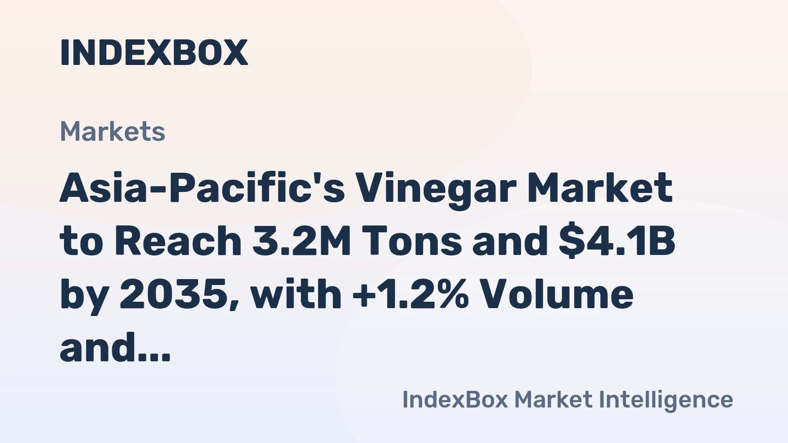 Asia-Pacific's Vinegar Market to Reach 3.2M Tons and $4.1B by 2035, with +1.2% Volume and +1.8% Value Growth Forecast