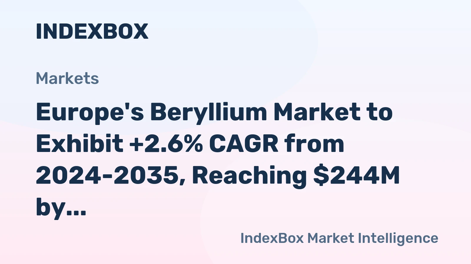 Europe's Beryllium Market to Exhibit +2.6% CAGR from 2024-2035, Reaching $244M by 2035