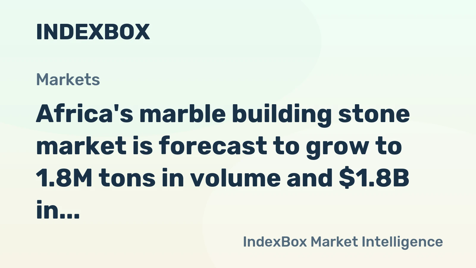Africa's marble building stone market is forecast to grow to 1.8M tons in volume and $1.8B in value by 2035, recovering from a recent contraction.