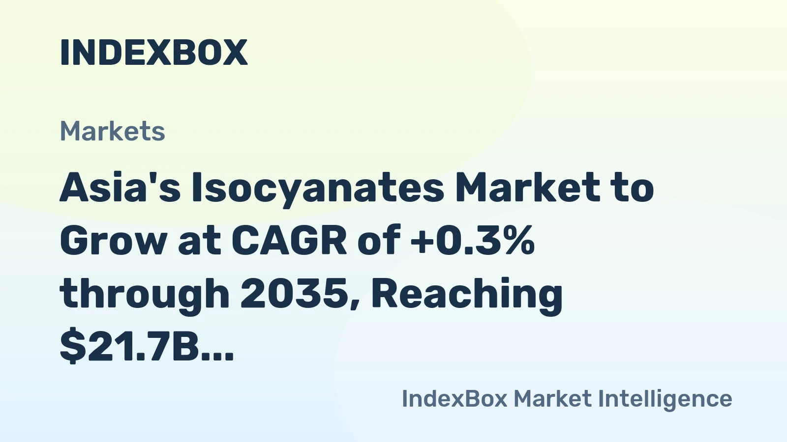 Asia's Isocyanates Market to Grow at CAGR of +0.3% through 2035, Reaching $21.7B in Value